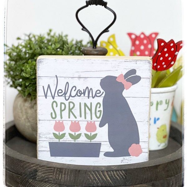 Welcome Spring Bunny SVG: Easter Clipart Digital Design - Etsy