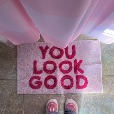 Hello Gorgeous Bath Mat Peach Pink Coral Beautiful Cute Bathroom Rugs ...