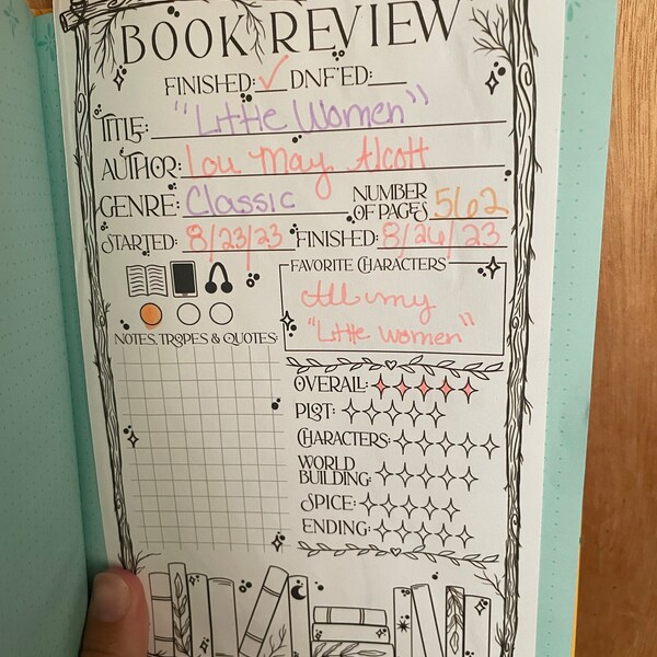 Book Review Notepad | 5"x8" | Black and White Reading Notepad | Bullet ...