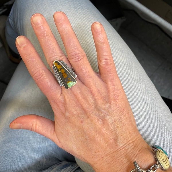 Morenci Turquoise Flower Statement Ring, Handmade Sterling Silver Bohemian Jewelry, Unique Gifts ...