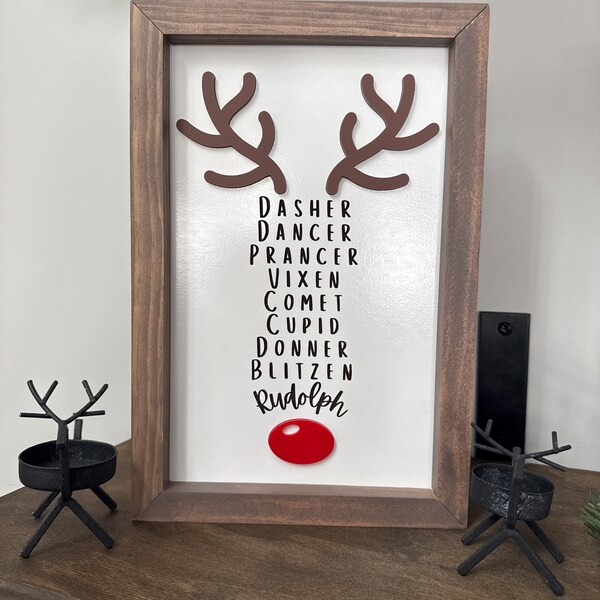 Reindeer Names Sign, Rudolf the Red Nose Reindeer, Christmas Decor ...