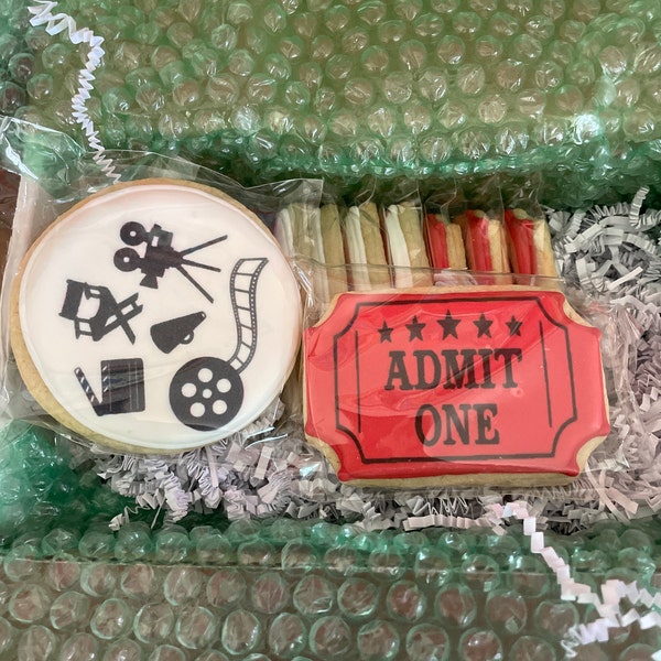 1 Dozen Movie Night Themed Decorated Cookies Reel Film Strip Popcorn ...