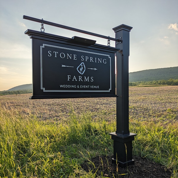 The Barn Two-sided Barnboard Sign Custom Rusted Iron Hanging Bracket ...