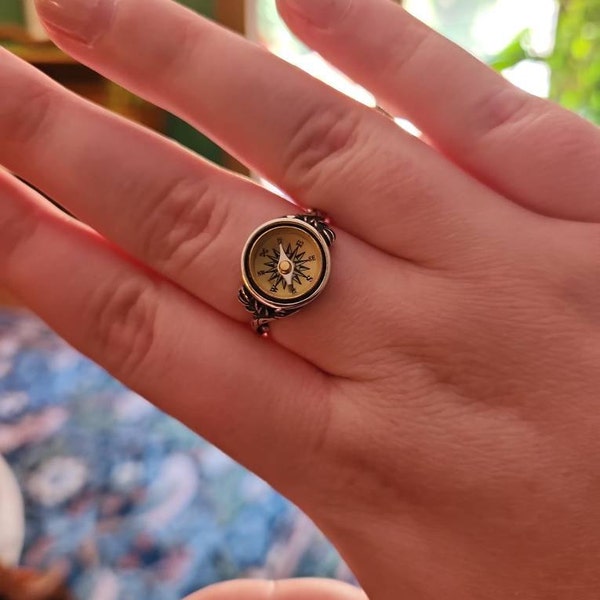Working Compass Ring Sterling Silver, Silver Twig Ring, Compass Jewelry ...