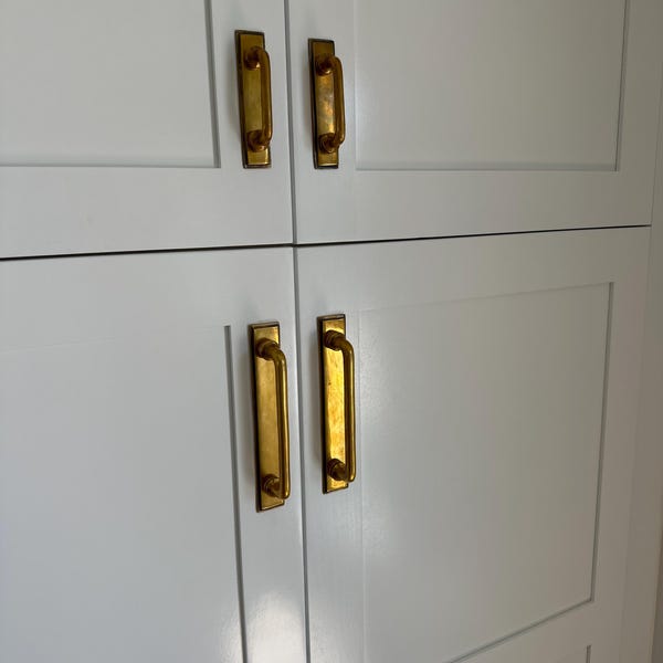 Unlacquered Antique Brass Button Pulls With Bevel Backplate - Etsy