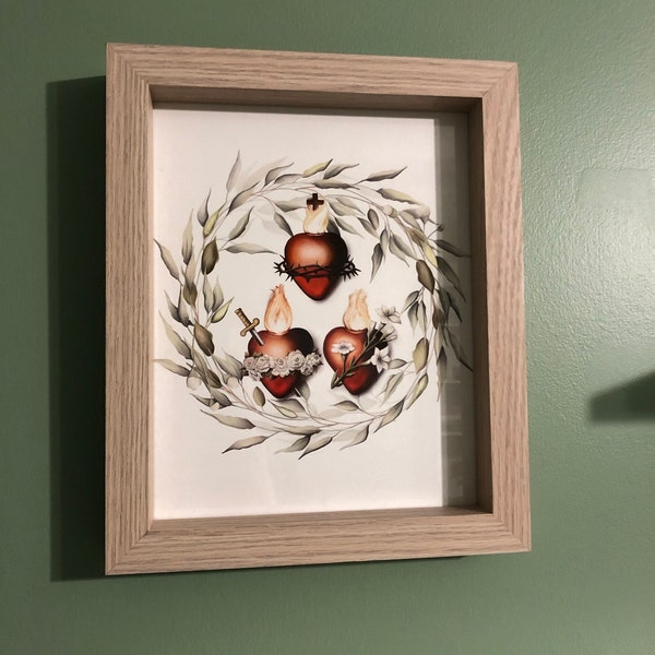 Three Hearts of the Holy Family Art Print, Holy Family Hearts, Sacred ...