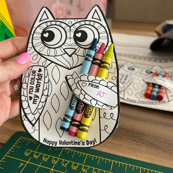 Owl Coloring Page Valentine With Crayon Holder. Cute Unique Owl ...