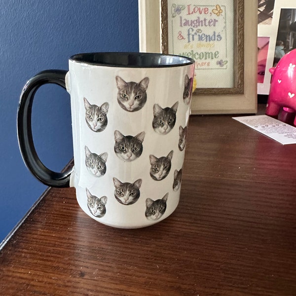 The Cats Lying on a Bookshelf Mug Cats and Books Seamless Pattern Mug ...