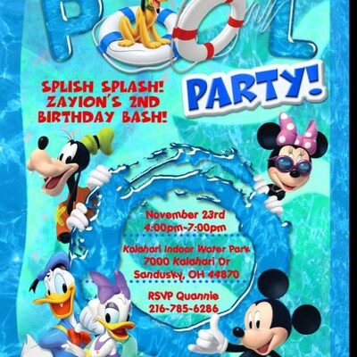 DIGITAL FILE, Mickey Mouse Splash Pool Party Invitation, Micky Mouse ...