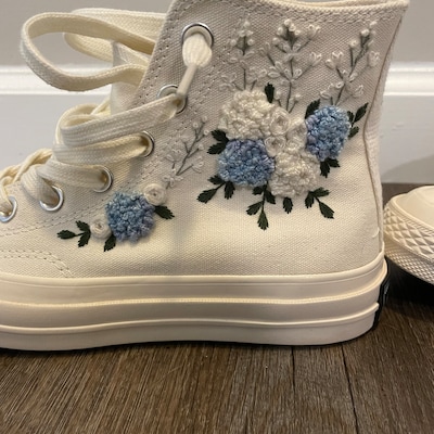 Embroidered Converse/ Wedding Converse Platform/custom Converse Pink ...