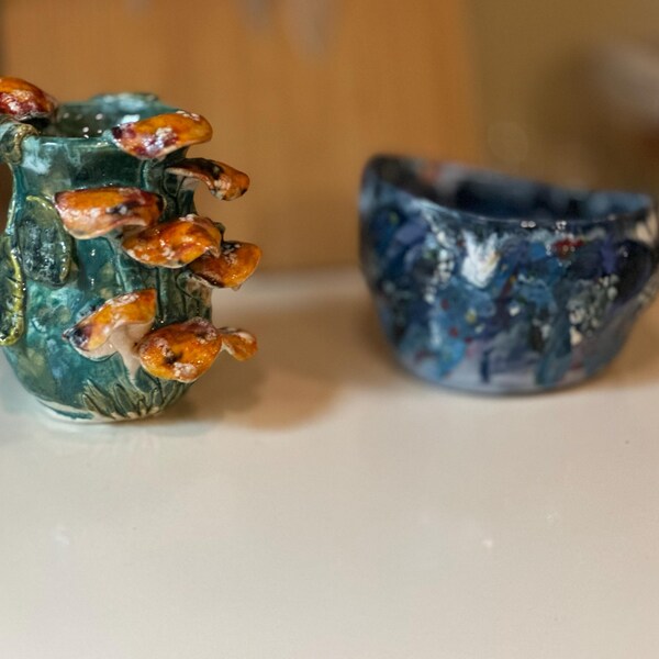 Hand Made Cockroach Crustacean Mug With Drippy Brown and Orange Glaze ...