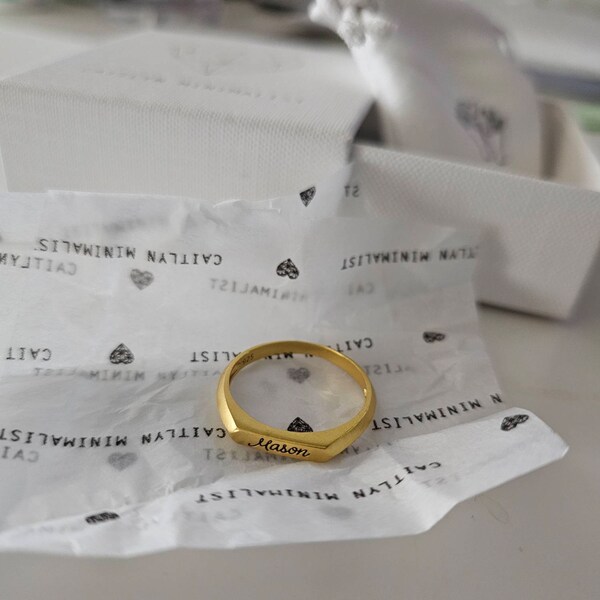 Bar Name Ring by Caitlyn Minimalist • Signet Name Ring • Custom Skinny ...