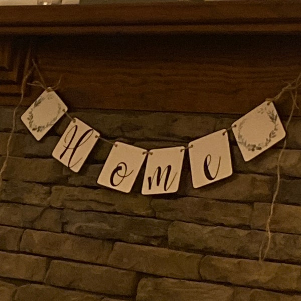 Home Banner With Wreaths, Beautiful Farmhouse Home Decor Banner, HOME ...