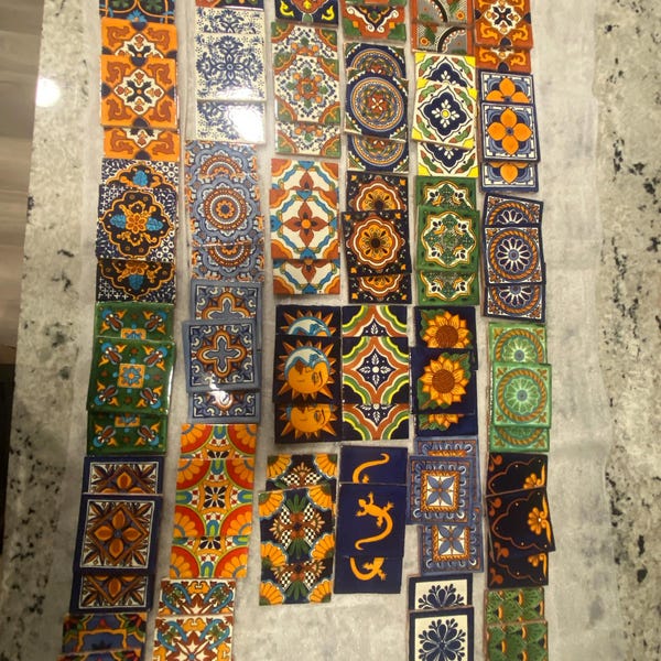 100 Pieces Mexican Talavera Tiles Handmade 25 Designs Mexican Ceramic ...
