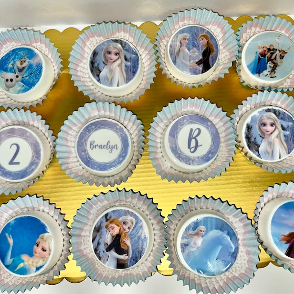 Elsa White Dress Elegant Cupcake Toppers 2 Inch Round Birthday Party ...