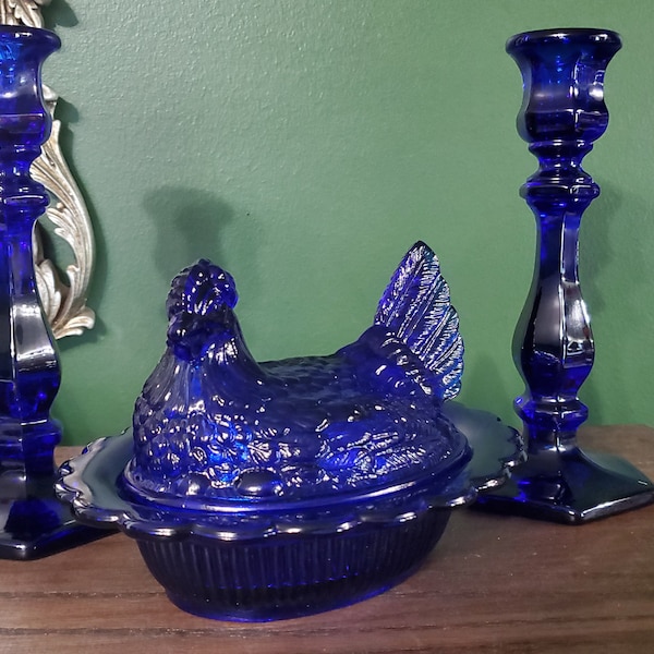 Mosser Glass Cobalt Blue Hen on Nest - Etsy