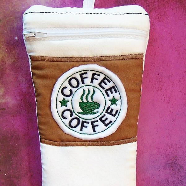 Coffee Cup Zippered Bag! 6x8.5" **xxx Vip Pes Vp3 Jef Hus Exp Dst ...