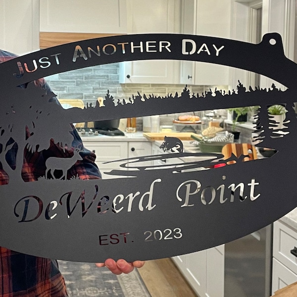 Metal Sign LAKE Jumping Fish Sign , Deer Lake Sign Customized With Your ...