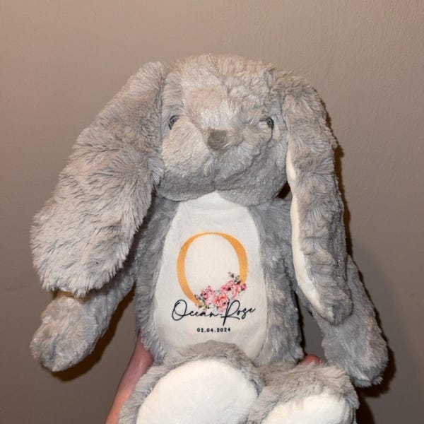Personalised Bunny Rabbit, New Baby Gift, Personalised Plush Soft Toy ...