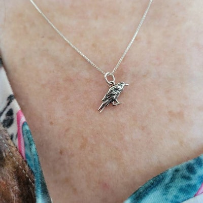 Tiny Raven Sterling Silver Necklace. Raven Jewelry, Dainty Raven ...