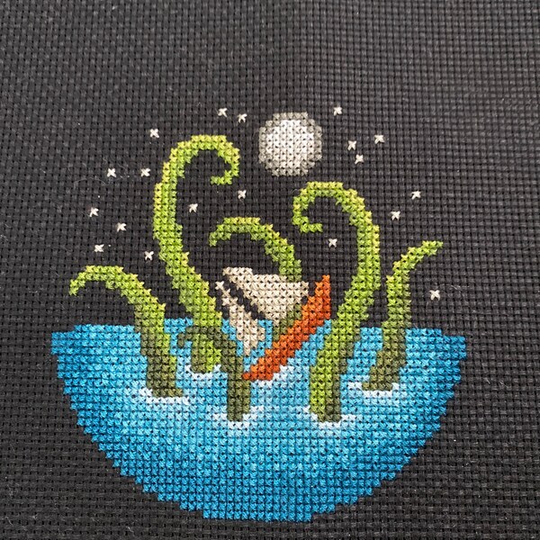 Cross Stitch Pattern - Kraken Moon and Boat - PDF Instant Download - Etsy