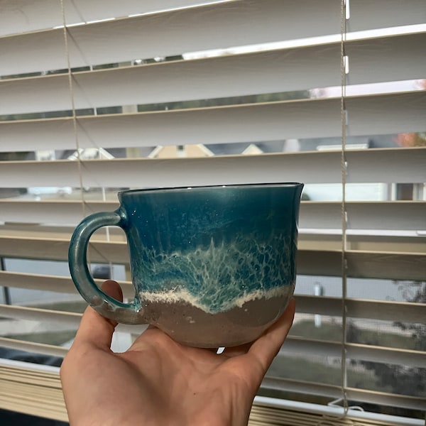 Beach Glass Coffee Mug With Real Sand | Coastal Iced Coffee Cup | Ocean ...