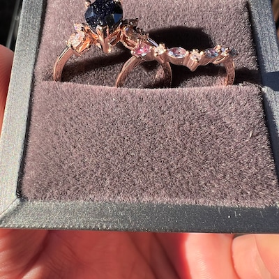 Galaxy Pear Cut Blue Sandstone Engagement Ring Set Art Deco Marquise ...