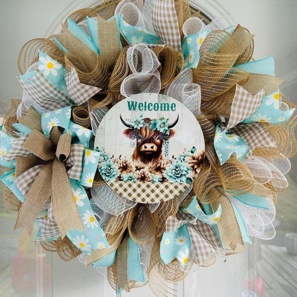 Highland Cow Welcome Wreath Sign, Highland Cow Wreath Sign, Metal ...