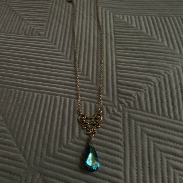 Ocean Blue Swarovski Crystal Necklace Vintage Victorian Necklace ...