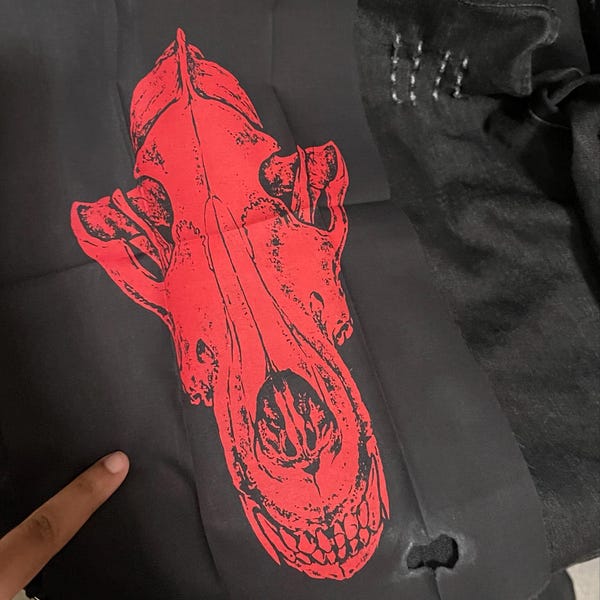 Sew-on Back-patch ~ WOLF SKULL ~ Punk Fashion, Hand Printed Lightweight ...