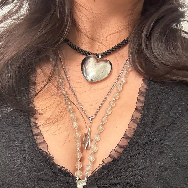 Chunky Gothic Cross Rope String Necklace Silver Stainless Steel Y2K ...