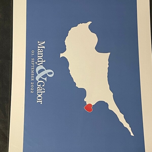 St Thomas Custom Horizontal Heart Map Art - Personalized Names, Wedding ...