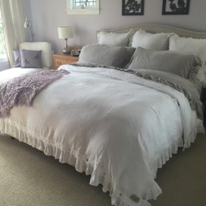 Stone Washed Pure Linen Bedding Red Striped Duvet Cover 2 | Etsy