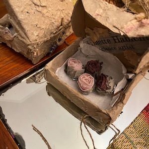 TWO ROSES, With Frayed Leaves, Hand Dyed Antique Linen, Old Pink ...