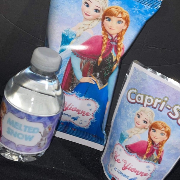 Frozen Elsa Anna Birthday Party Juice Pouch Label Beautiful Glitter ...