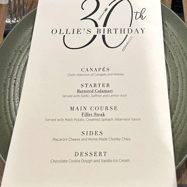 Elegant Printed Birthday Menu Cards, Stylish Party Buffet Card, Modern ...