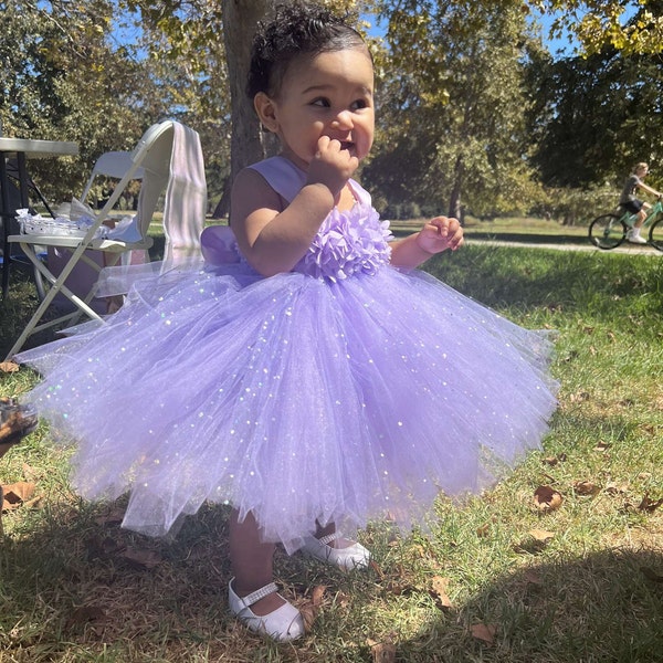 Lavender Princess Tutu Dress - Sparkle Dot Tulle - Flower Bodice - Full ...