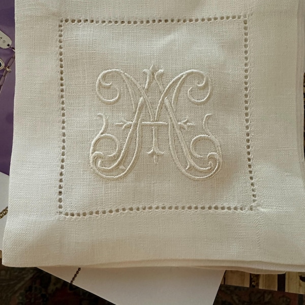 Personalized Monogram Embroidered Linen Napkin, Custom Initial Dinner ...