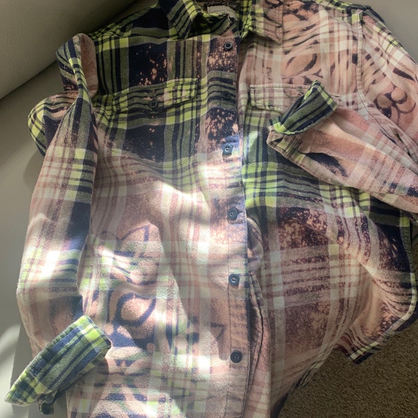 Bleached Heart Flannel Shirt for Valentine's Day | Upcycled Flannel ...