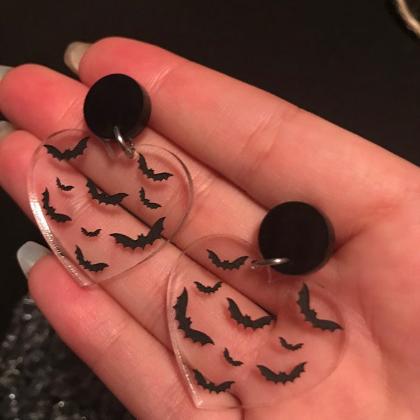 Bat Earrings | Bat Hearts | Bat Lover | Goth Earrings | Sterling Silver ...