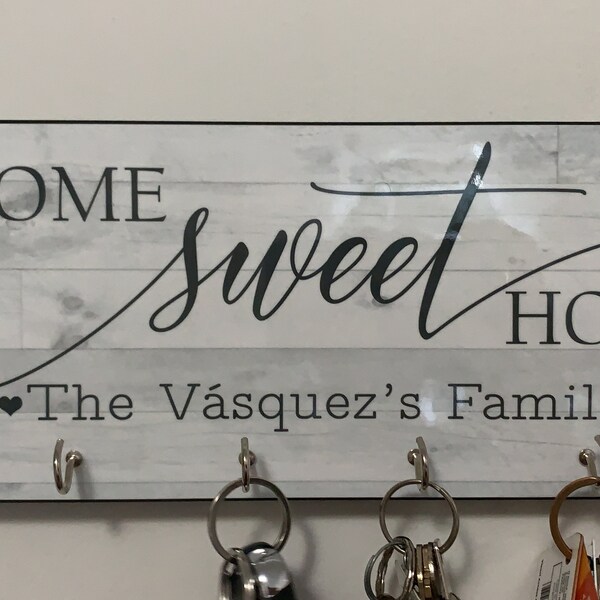 Home Sweet Home Personalized Key Ring Holder for Wall, Key Hook, Key ...