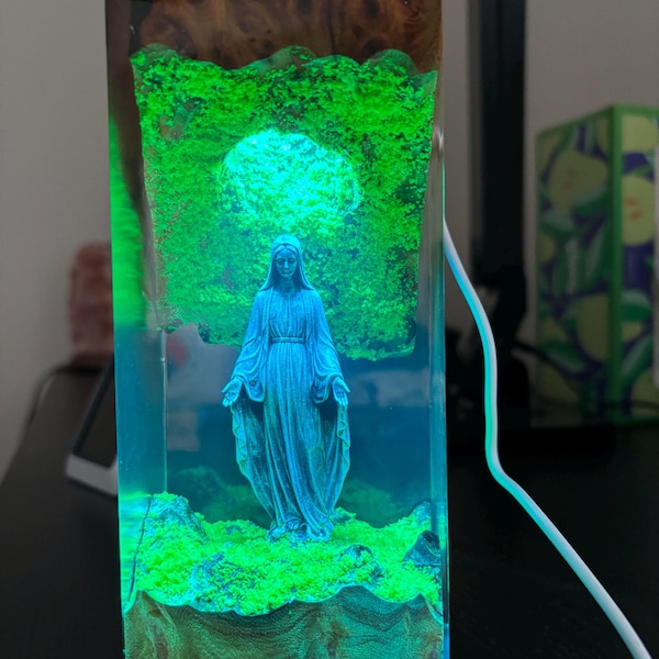 Blessed Mother Resin Wood Lamp,virgin Mary, Christian Art,christian ...