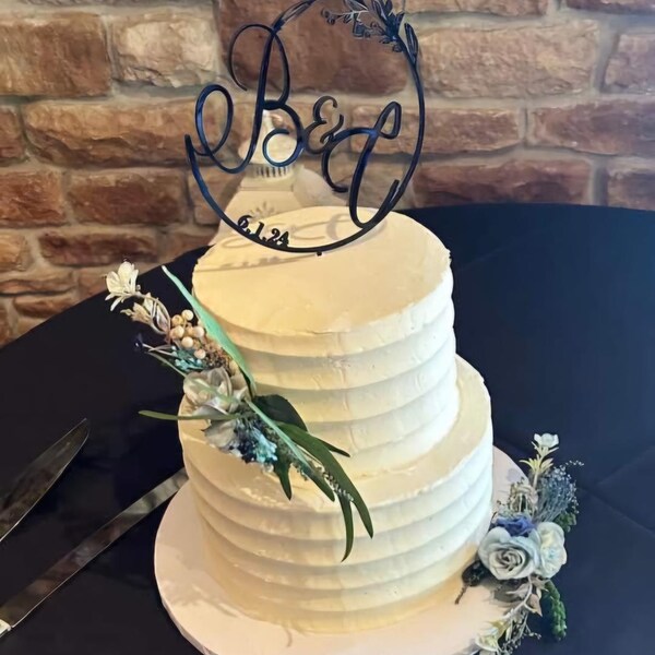 FLOWER WEDDING CAKE Topper, Dusty Blue & Shades of Blue, Elegant Floral ...