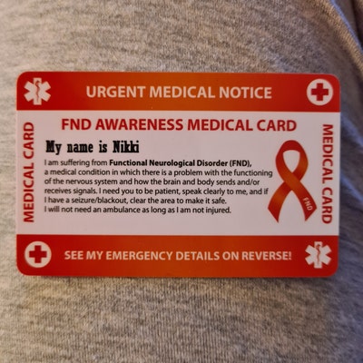 FND Awareness Emergency Medical ID Card Lanyard Keytag Credit Card Size ...