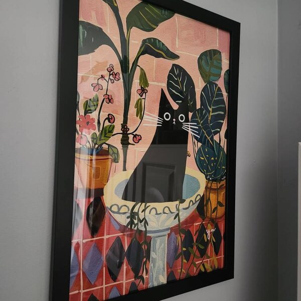 Greenery Poster Square Rare Find Landscape Art Print Black Cat in the ...