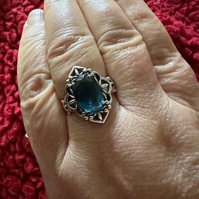 Ruby Ring/ Sterling Silver/ 20ct Big Huge Square Cut Simulated Red Gem ...