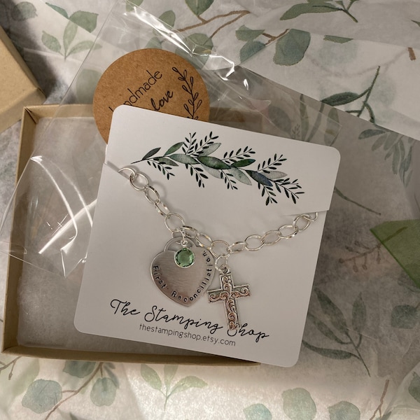 FIRST Reconciliation Girl Gift Hand Stamped Heart Necklace. Communion ...