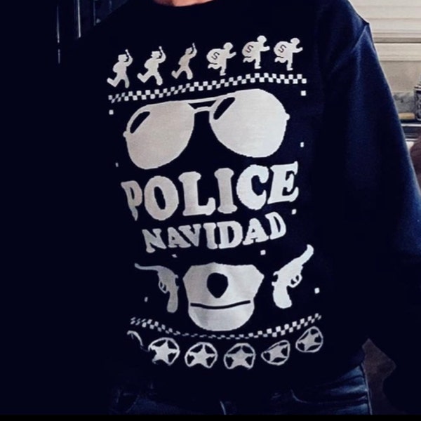 Police Navidad Ugly Christmas Sweater Unisex Adult Crew Neck Sweatshirt ...