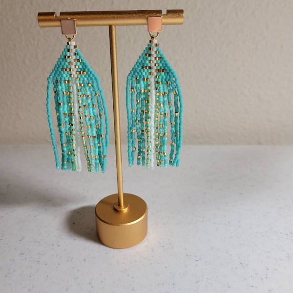 Beaded Clover Leaves Brick Stitch Earrings With Fringe Pattern Miyuki ...