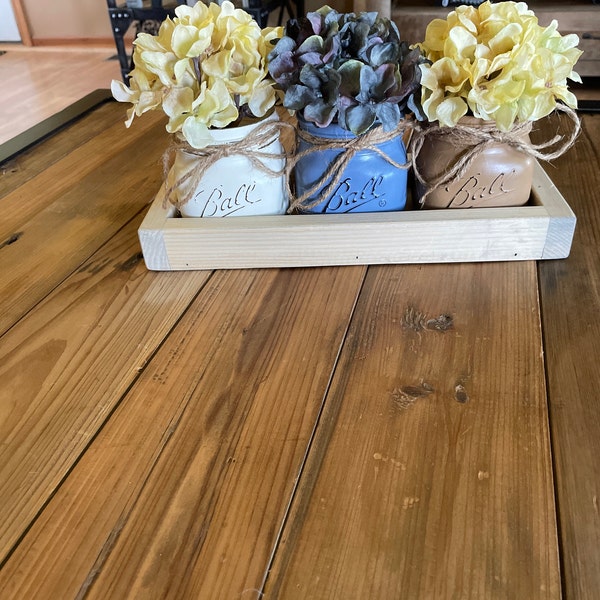 Rustic Tray With 3 Painted Mason Jars, Farmhouse Living Room Decor ...